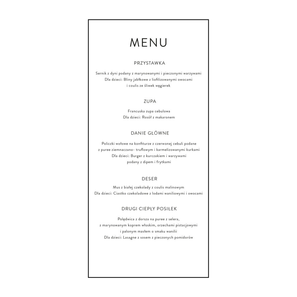 Menu ślubne z winietką 2w1 - sklep Nelovstore.pl