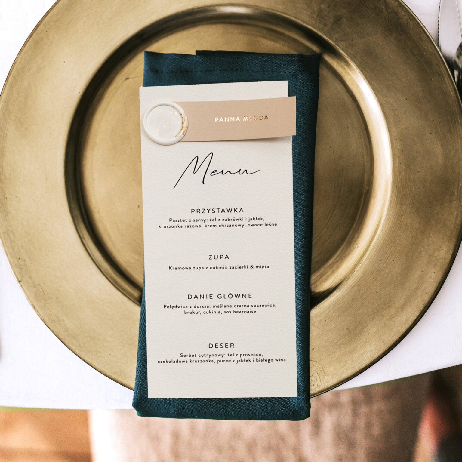 Menu ślubne leżące z winietką & pieczęcią - sklep Nelovstore.pl